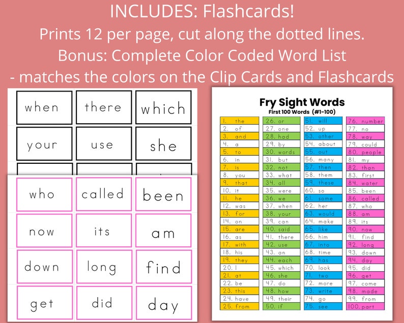 Fry Sight Words First Hundred Clip Cards and Flashcards - Etsy
