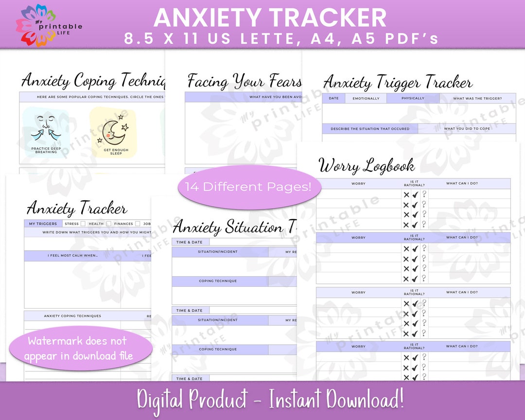 ANXIETY TRACKER, Printable Anxiety Journal, Self Care Pages, Anxiety ...