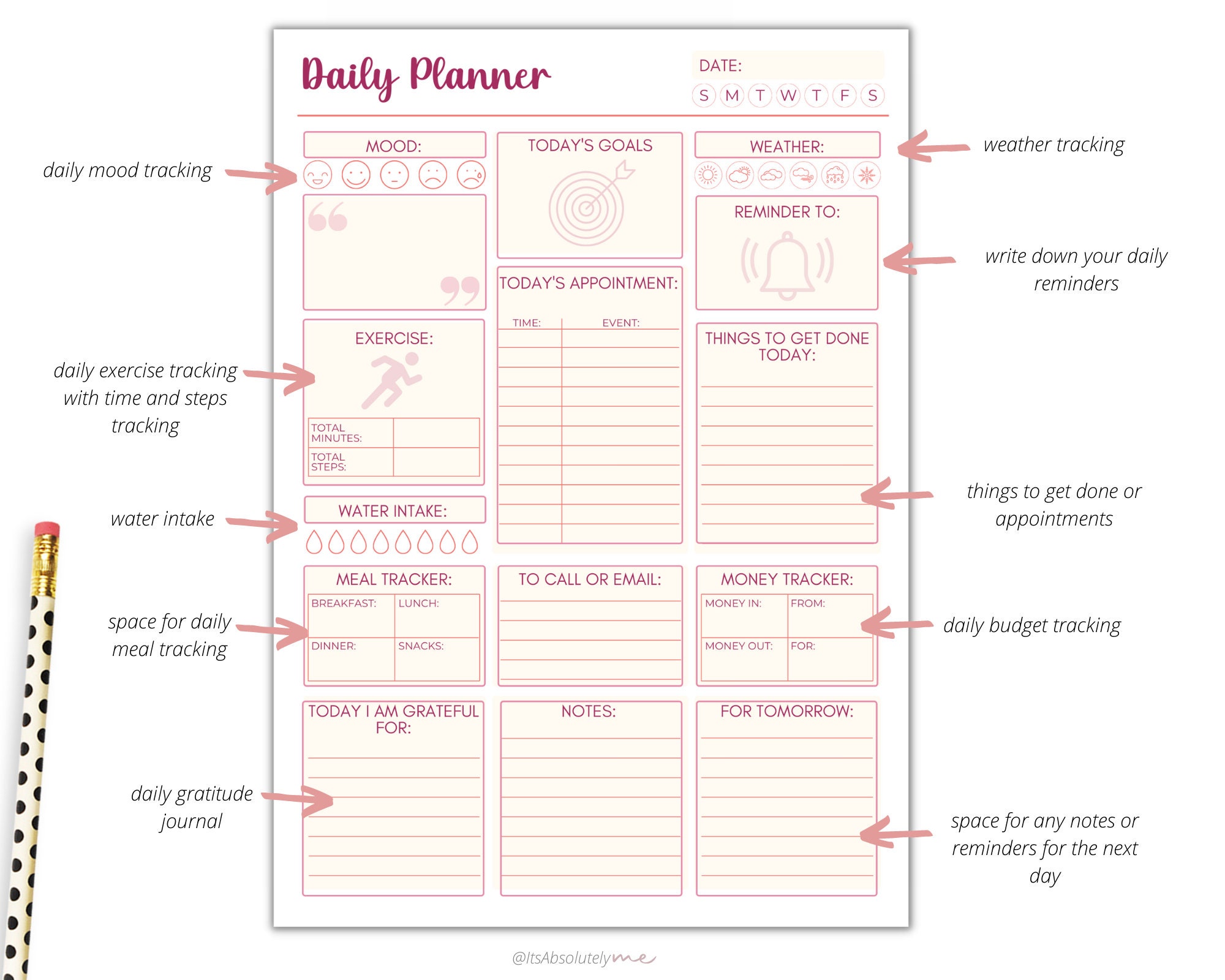 Undated Daily Planner Daily Routine Planner 1 Page Daily - Etsy