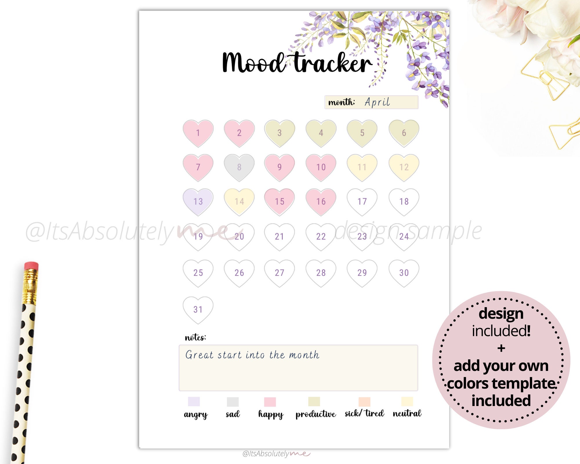 Mood Tracker, Mood Journal, Monthly Mood Tracker, Emotions Tracker ...