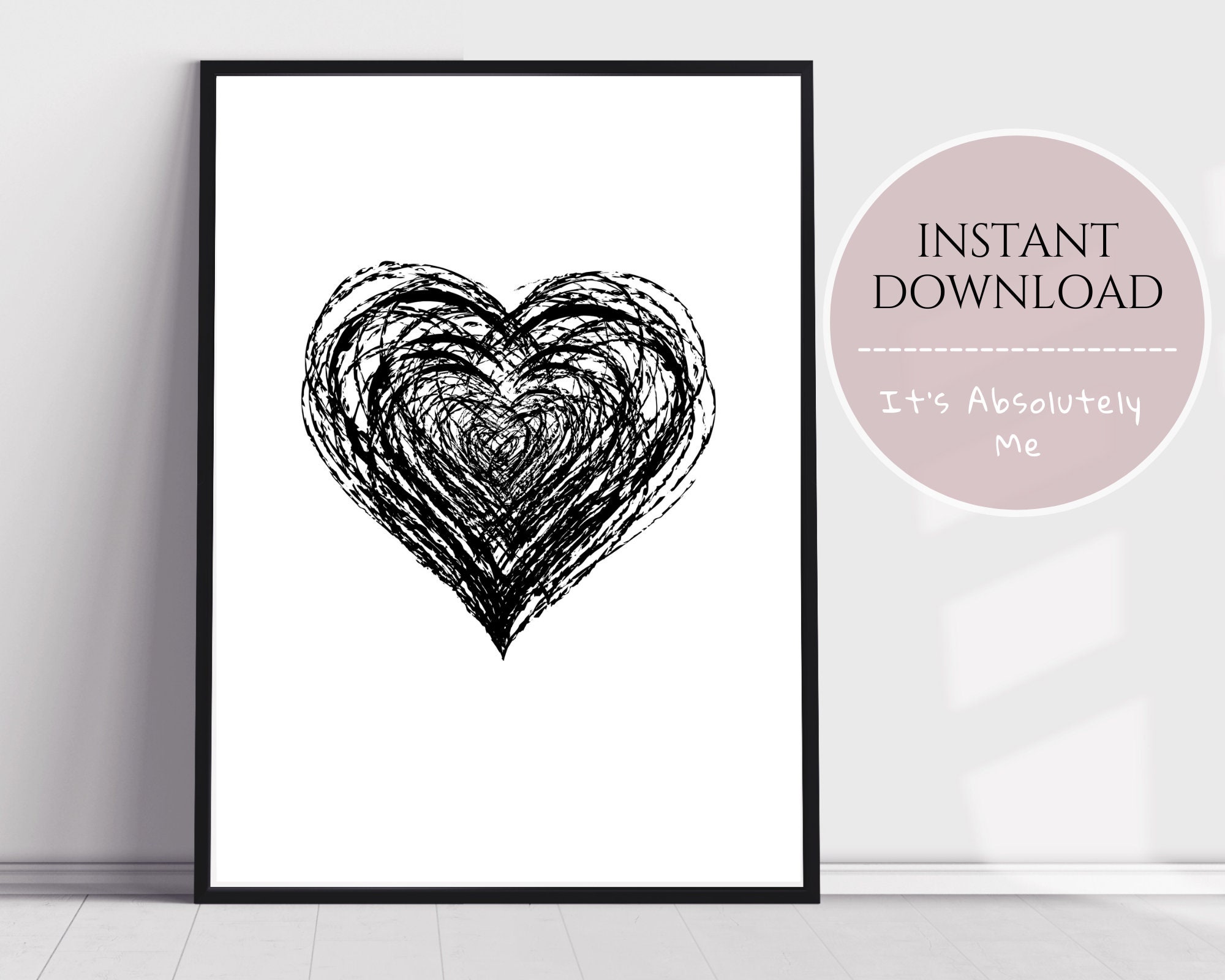 Heart Print Wall Art Love Print Black Heart Printable Heart - Etsy