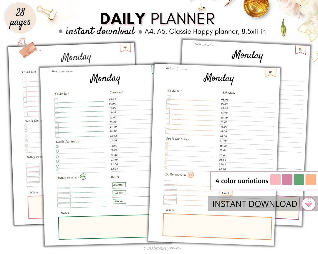 Simple Daily Planner, 2022 Daily Planner, Hourly Planner Available in ...