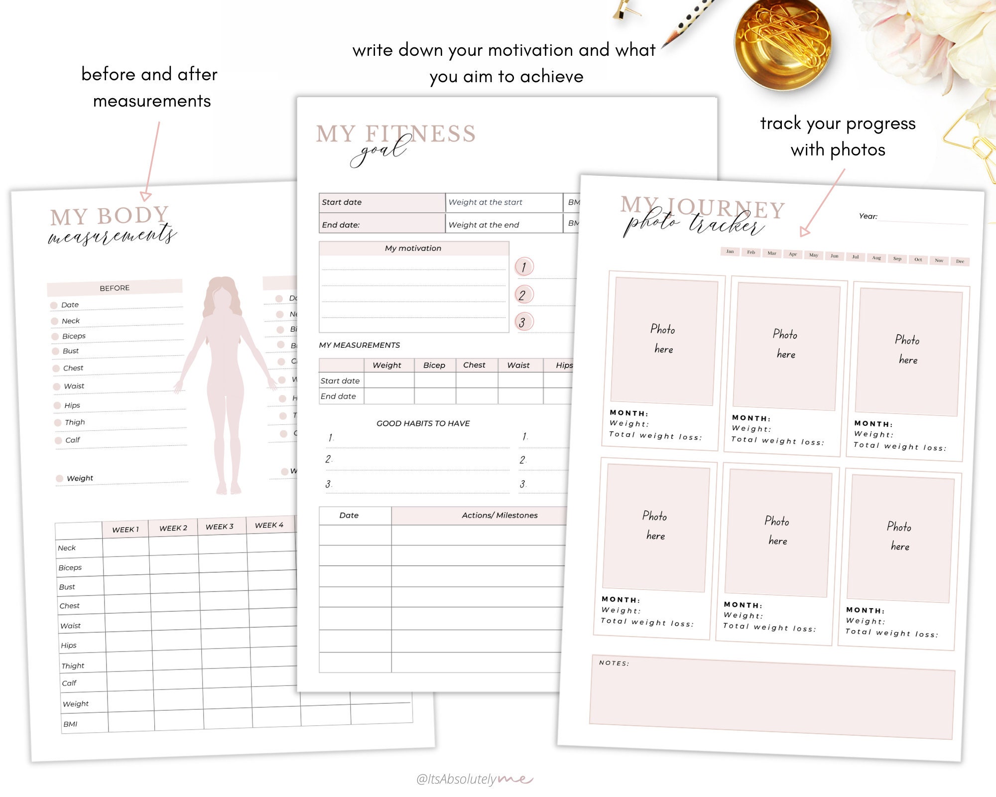 Weight Loss Journal, Fitness Planner Printable, Fitness Journal With ...
