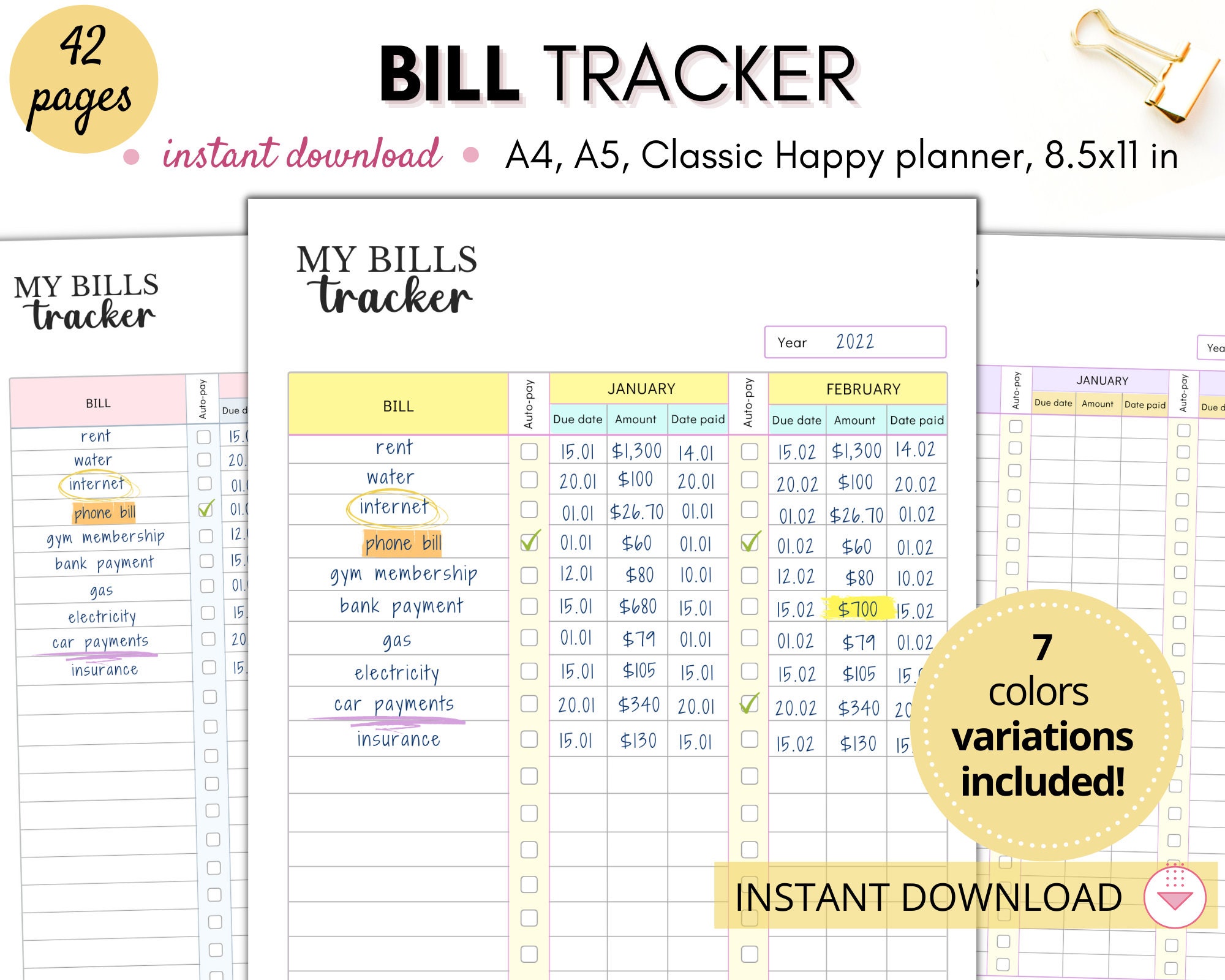 Bill Tracker Printable, Monthly Bill Tracker, Bill Tracker, Bill ...