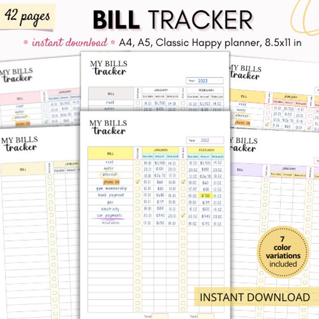 Bill Tracker Printable, Monthly Bill Tracker, Bill Tracker, Bill ...