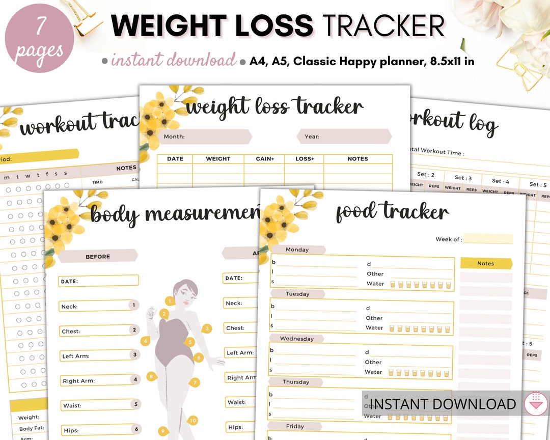 Weight Loss Tracker Weight Loss Journal Workout Tracker - Etsy