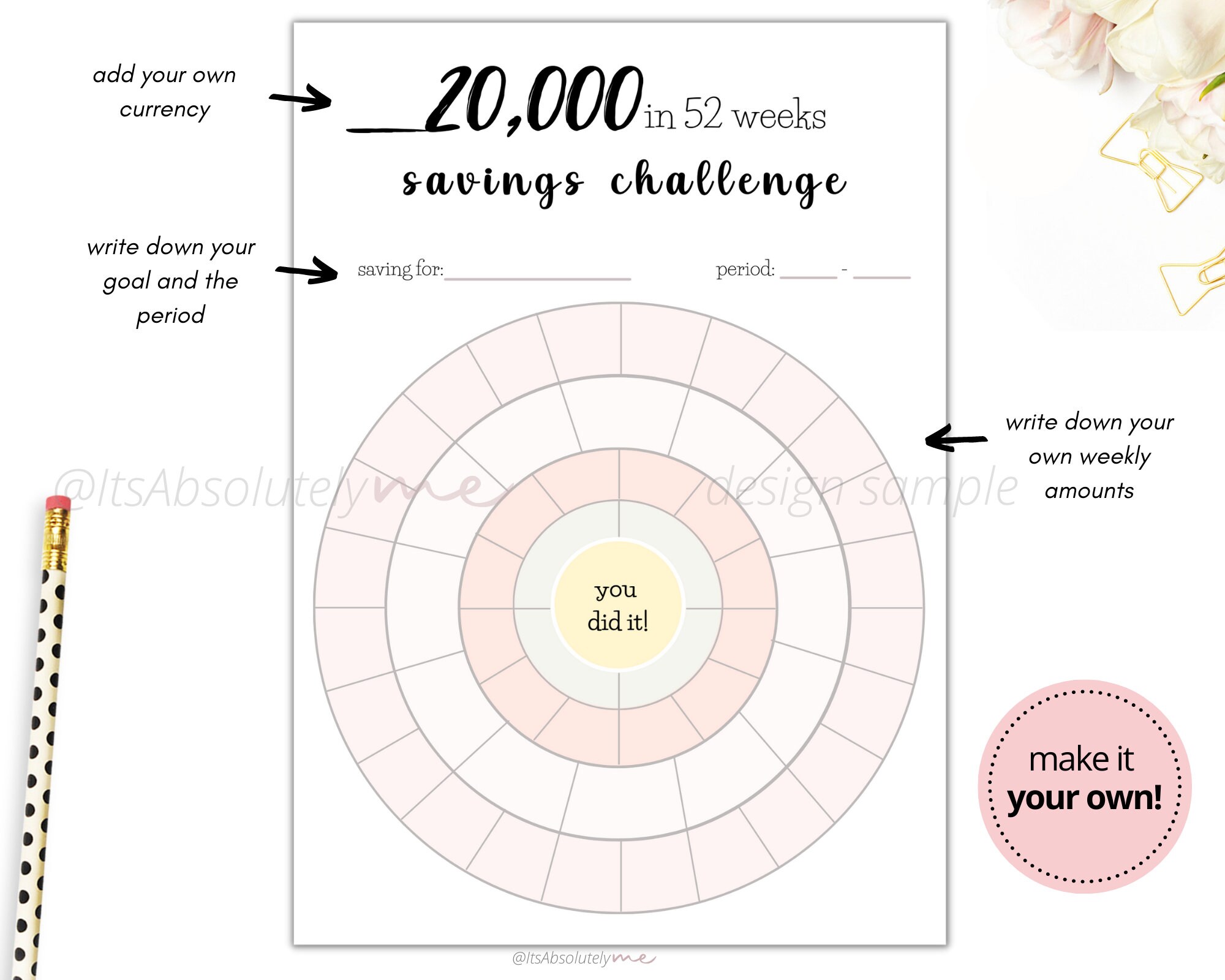 20K Savings Challenge, Savings Tracker, 20,000 Monthly Savings ...