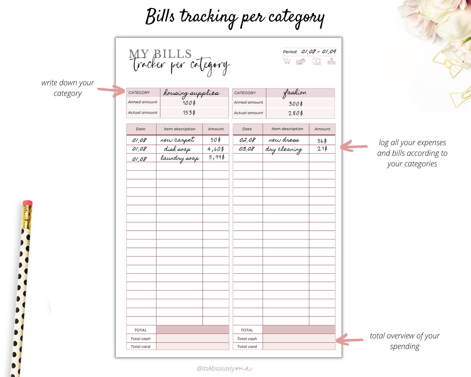 Monthly Bill Tracker Income and Expense Tracker Bill | Etsy