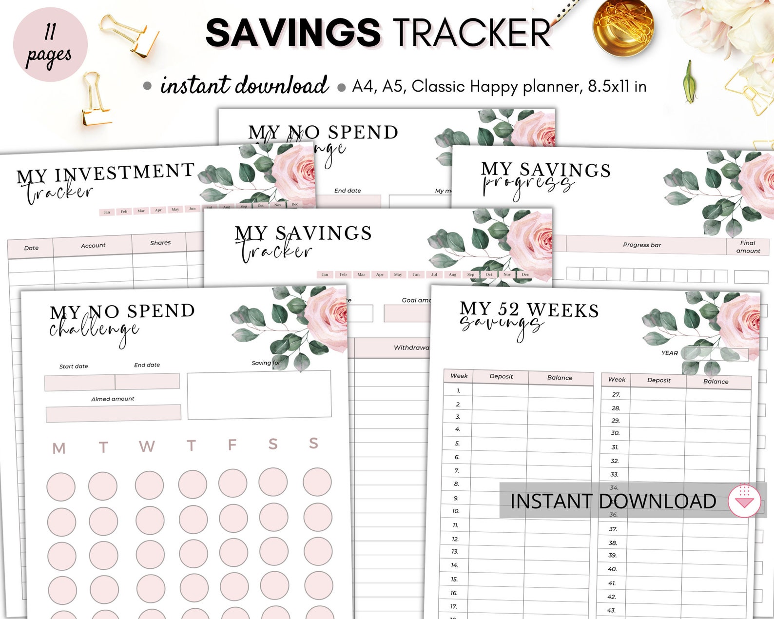 Savings challenge Savings tracker Savings template Savings | Etsy