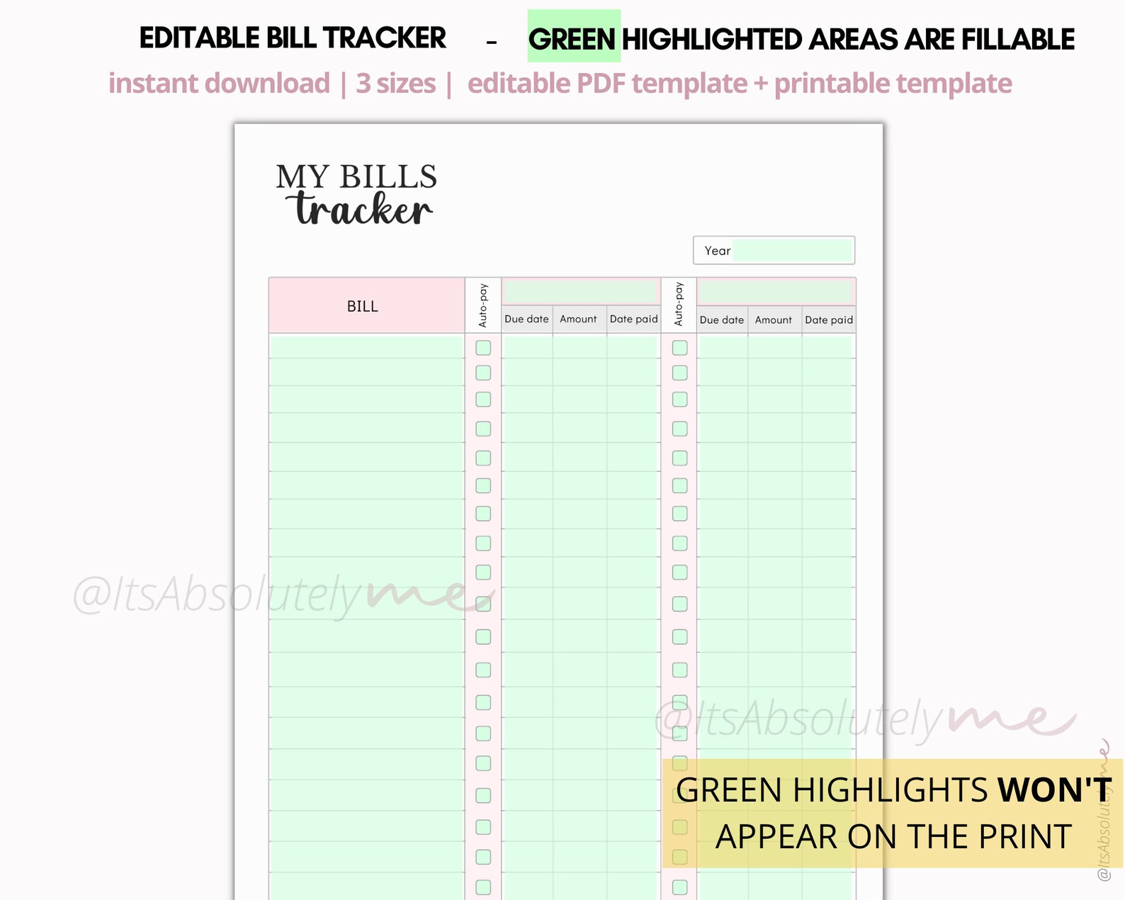 Editable Bill Tracker, Bill Tracker Printable, Monthly Bill Tracker ...