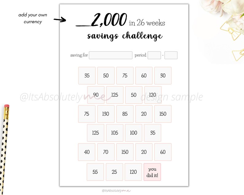 2,000 Savings Challenge, Savings Tracker, 2,000 Monthly Savings ...