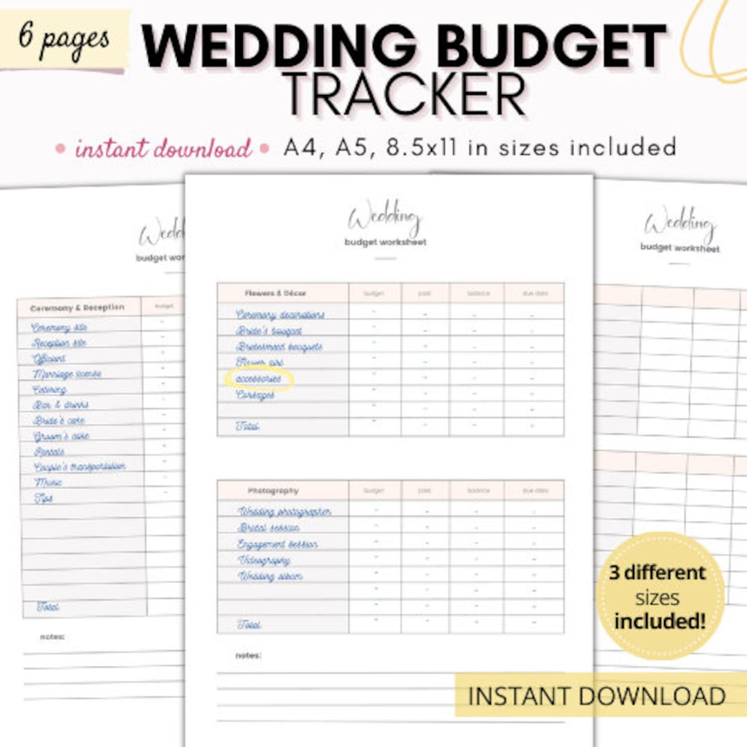 Wedding Budget Tracker Printable, Wedding Planner Printable, Wedding ...