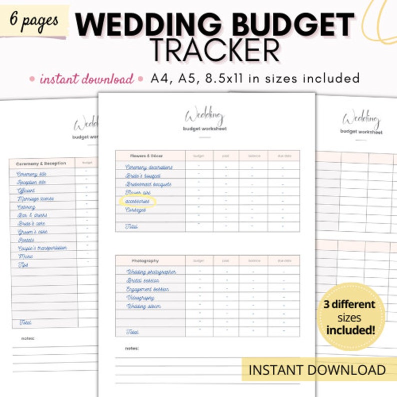 Wedding Budget Tracker Printable, Wedding Planner Printable, Wedding ...