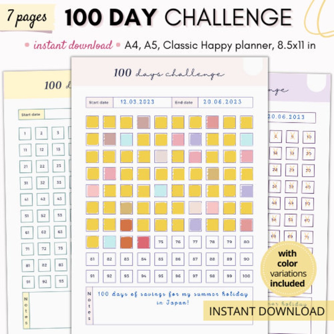 100 Day Challenge, Habit Tracker, Goal Setting, Progress Tracker, Habit ...