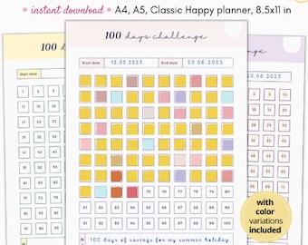 100 Day Challenge Printable, A4/a5/letter/half Letter, PDF - Etsy