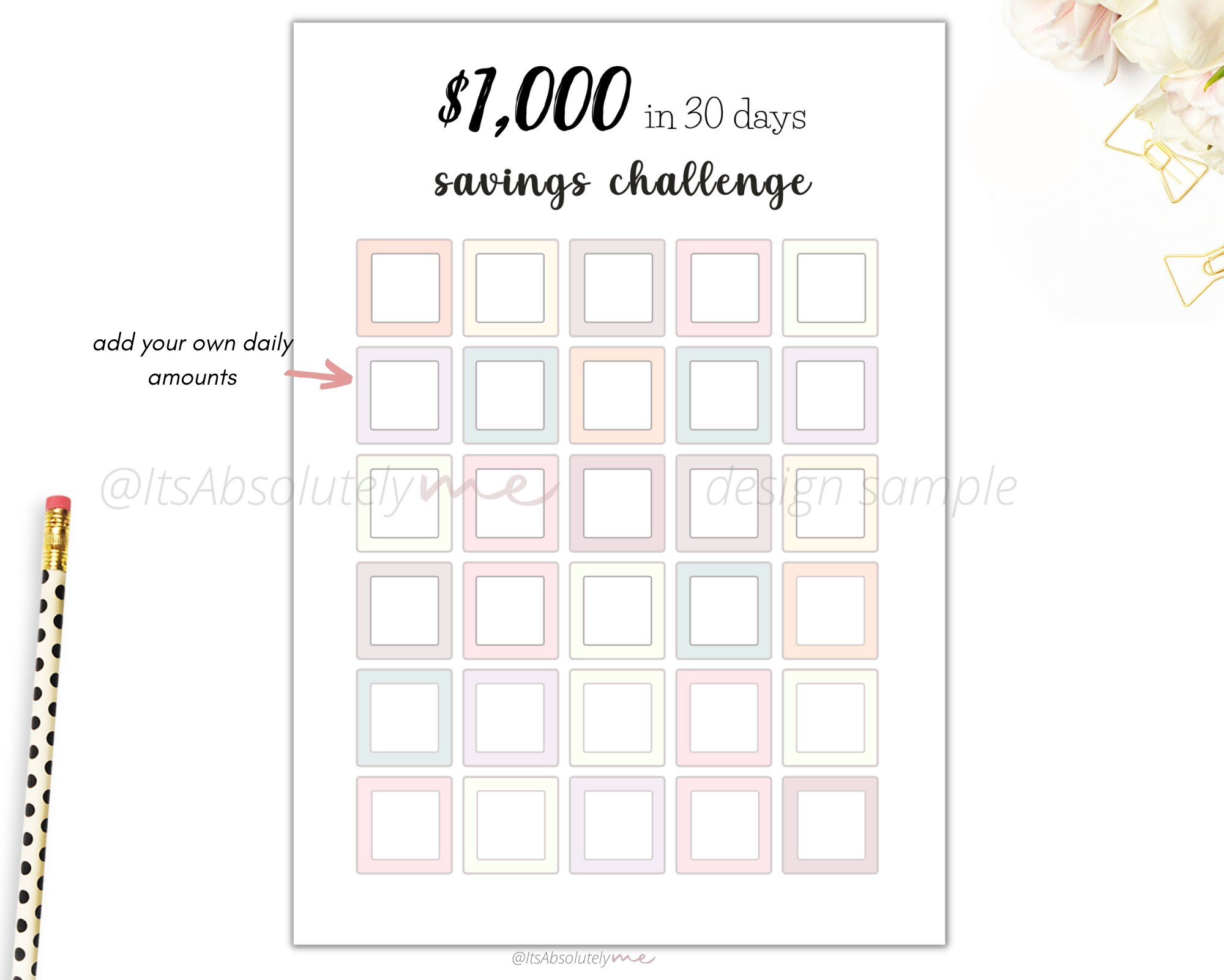 1,000 Savings Challenge, Savings Tracker, 1,000 Monthly Savings ...
