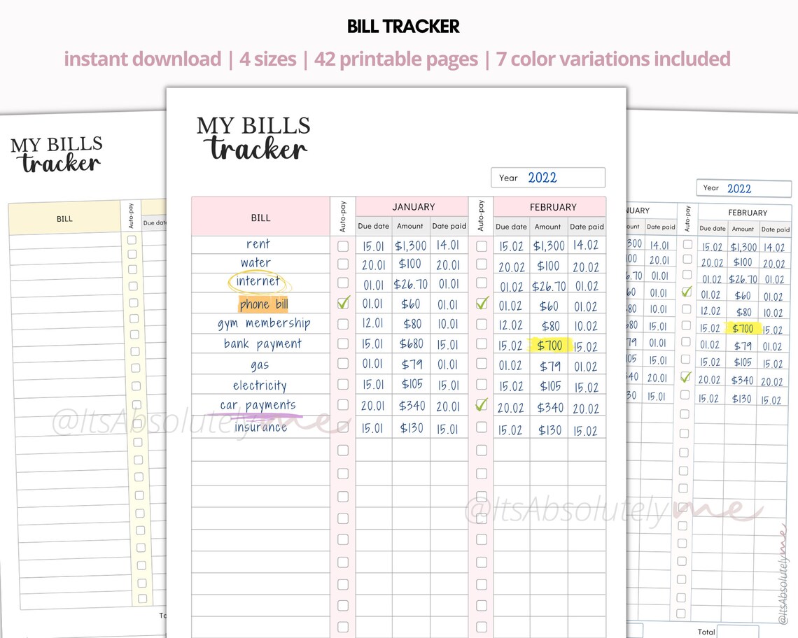 Bill Tracker Printable Monthly Bill Tracker Bill Tracker - Etsy
