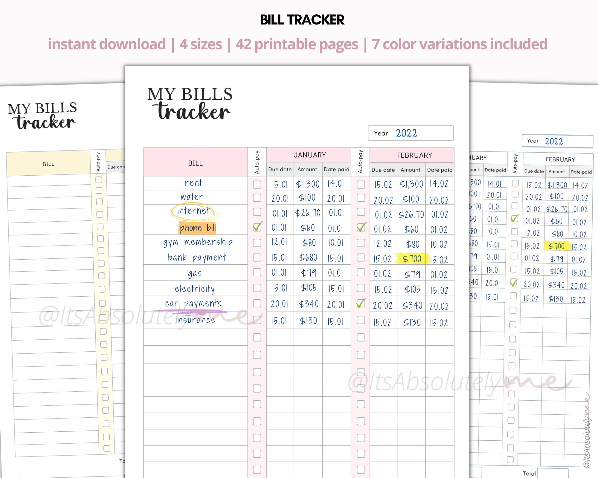 Bill Tracker Printable Monthly Bill Tracker Bill Tracker - Etsy