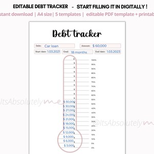 Editable Debt Tracker, Debt Snowball, Debt Thermometer, Debt Payoff ...