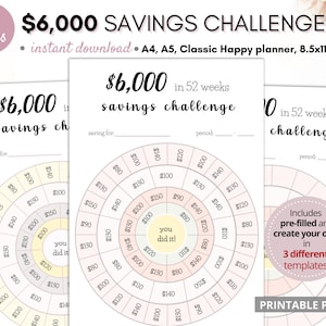6K Savings Challenge, Savings Tracker, 6,000 Monthly Savings Challenge ...