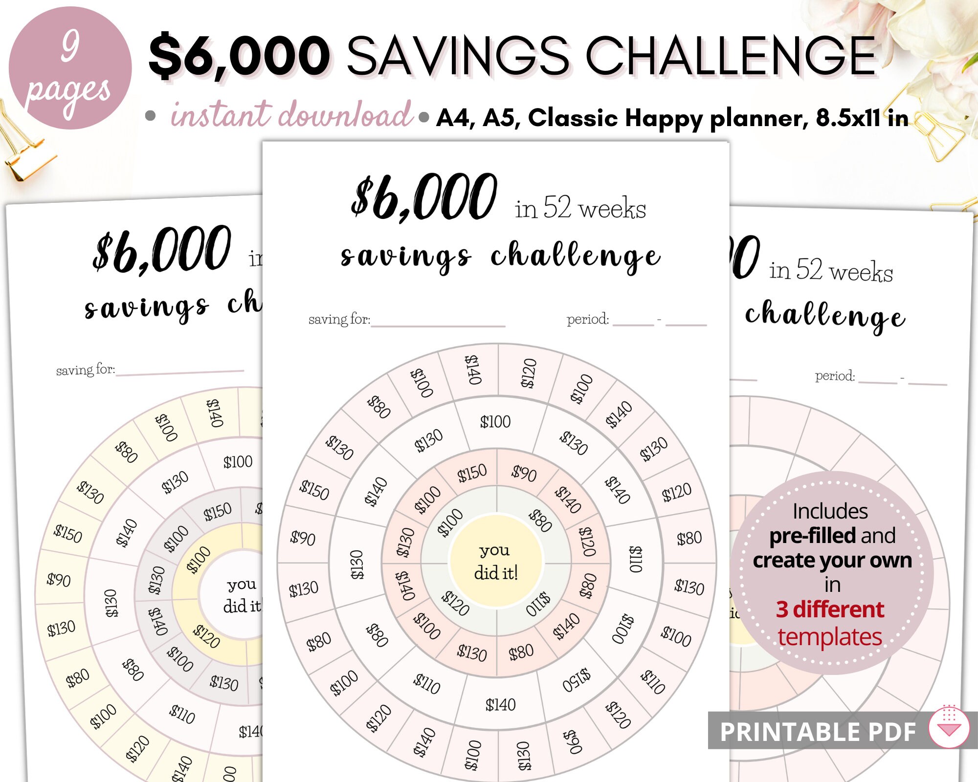 6K Savings Challenge, Savings Tracker, 6,000 Monthly Savings Challenge ...