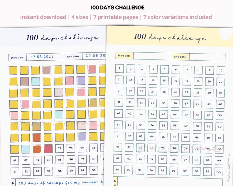 100 Day Challenge, Habit Tracker, Goal Setting, Progress Tracker, Habit ...