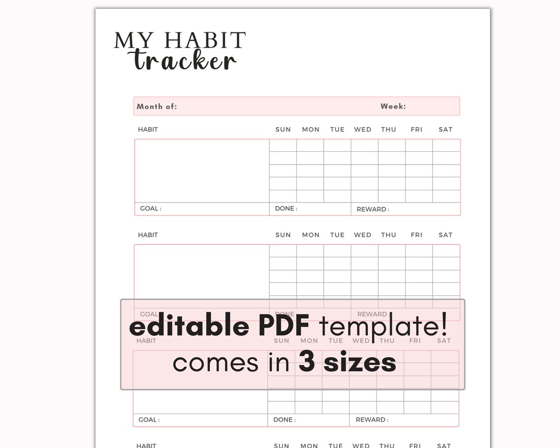 Editable Habit Tracker Habit Tracker Printable and Fillable - Etsy