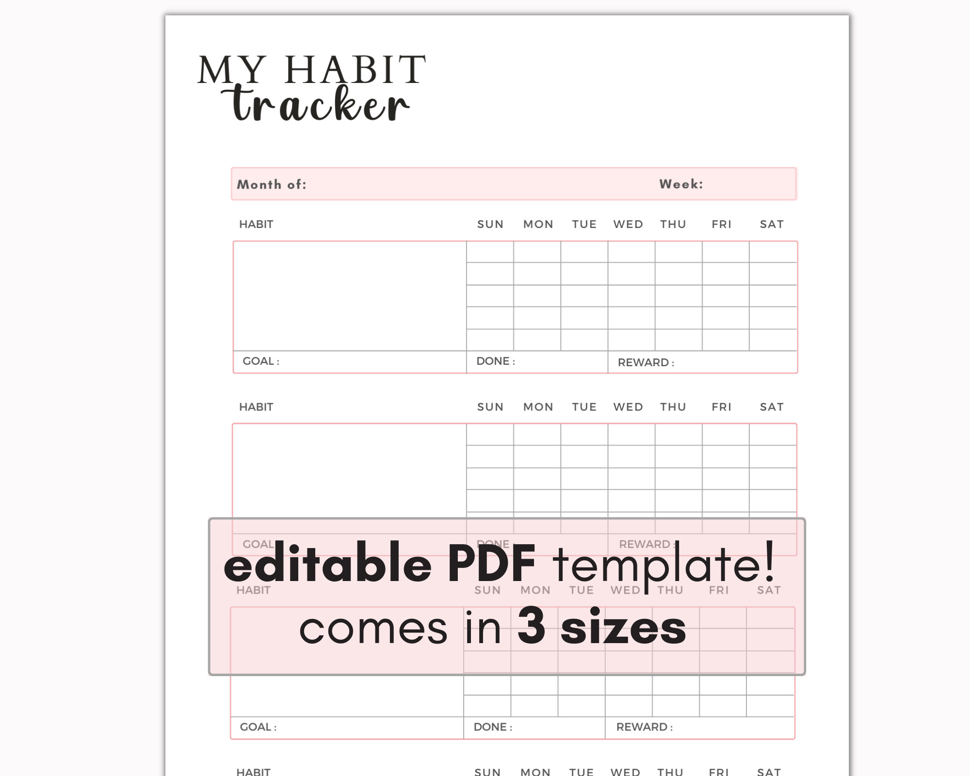 Editable Habit Tracker, Habit Tracker Printable and Fillable, 30 Day ...