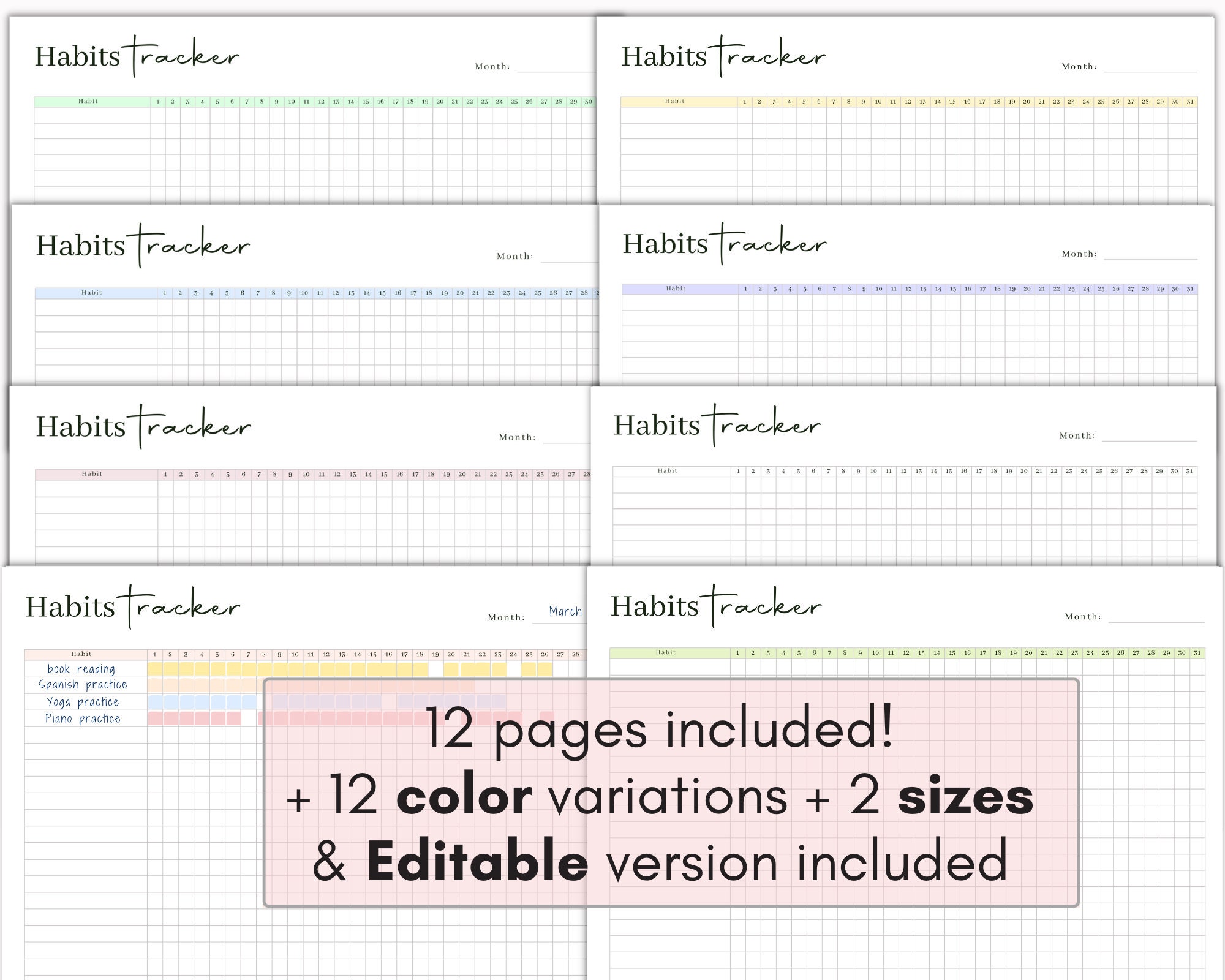 Monthly Habit Tracker Printable & Editable, Habit Tracker Template ...