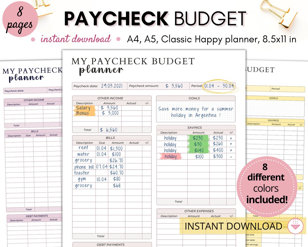 Paycheck Budget, Budget by Paycheck, Biweekly Budget, Budget Template ...
