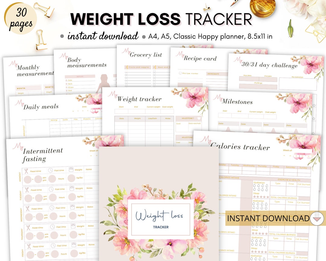 Weight Loss Journal, Weight Loss Tracker, Weight Loss Tracker Printable ...