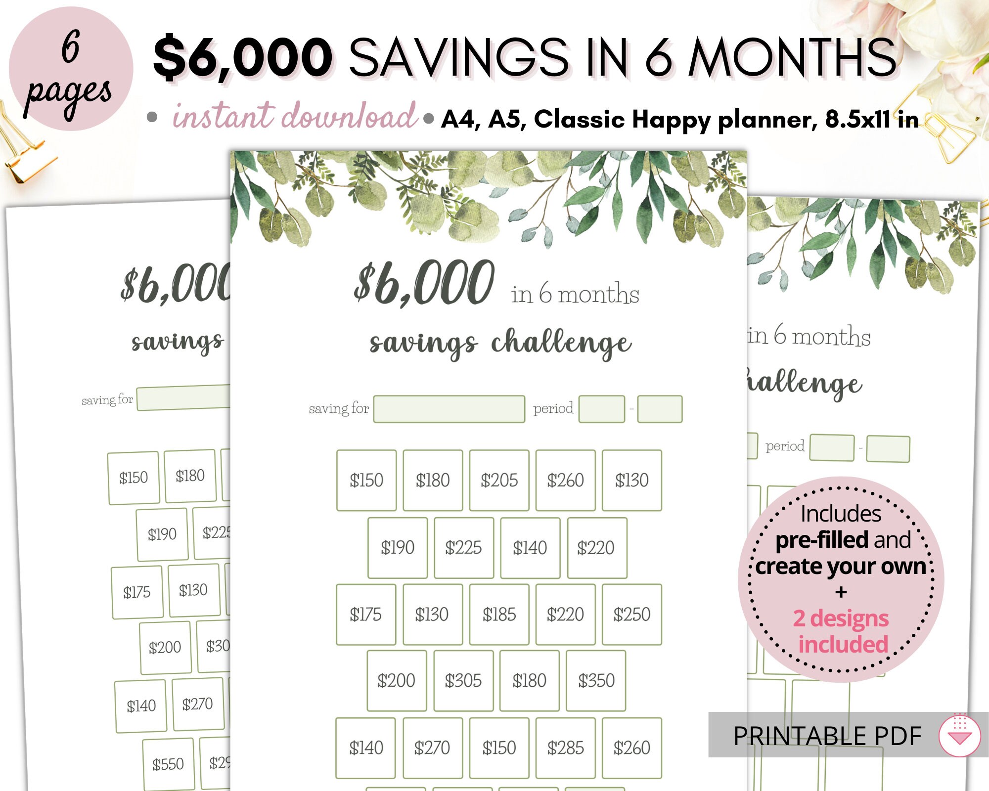 6000 Savings Challenge in 26 Weeks Savings Tracker 6000 - Etsy