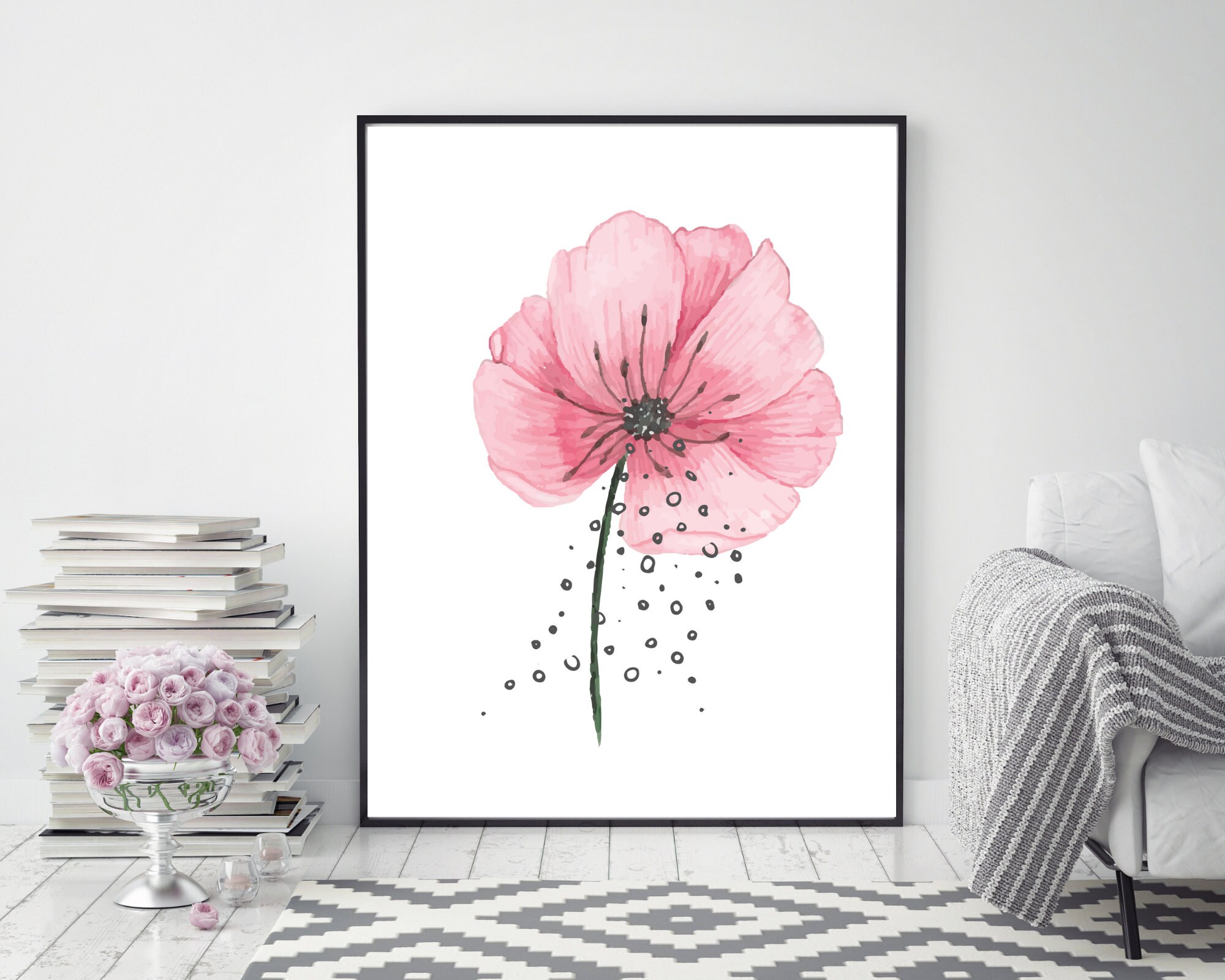 Flower Wall Art Print Pink Flower Poster Flower Wall Art for | Etsy