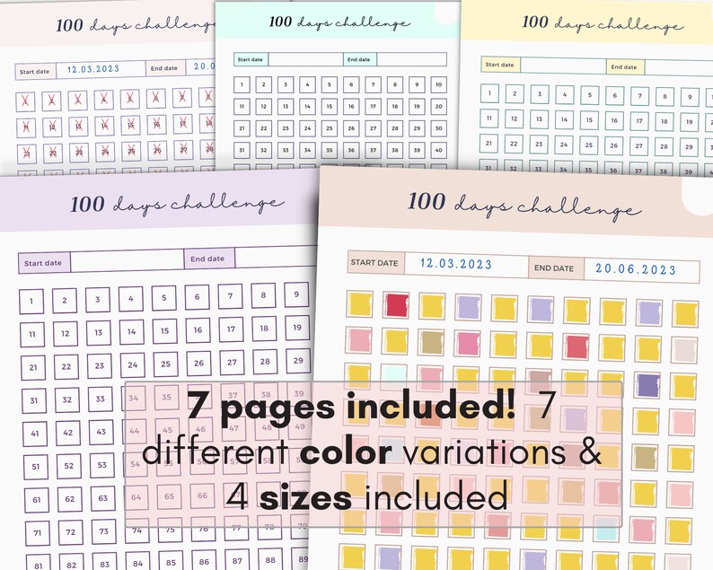 100 Day Challenge, Habit Tracker, Goal Setting, Progress Tracker, Habit ...