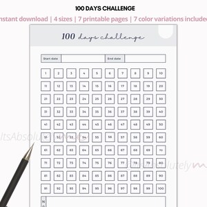 100 Day Challenge, Habit Tracker, Goal Setting, Progress Tracker, Habit ...