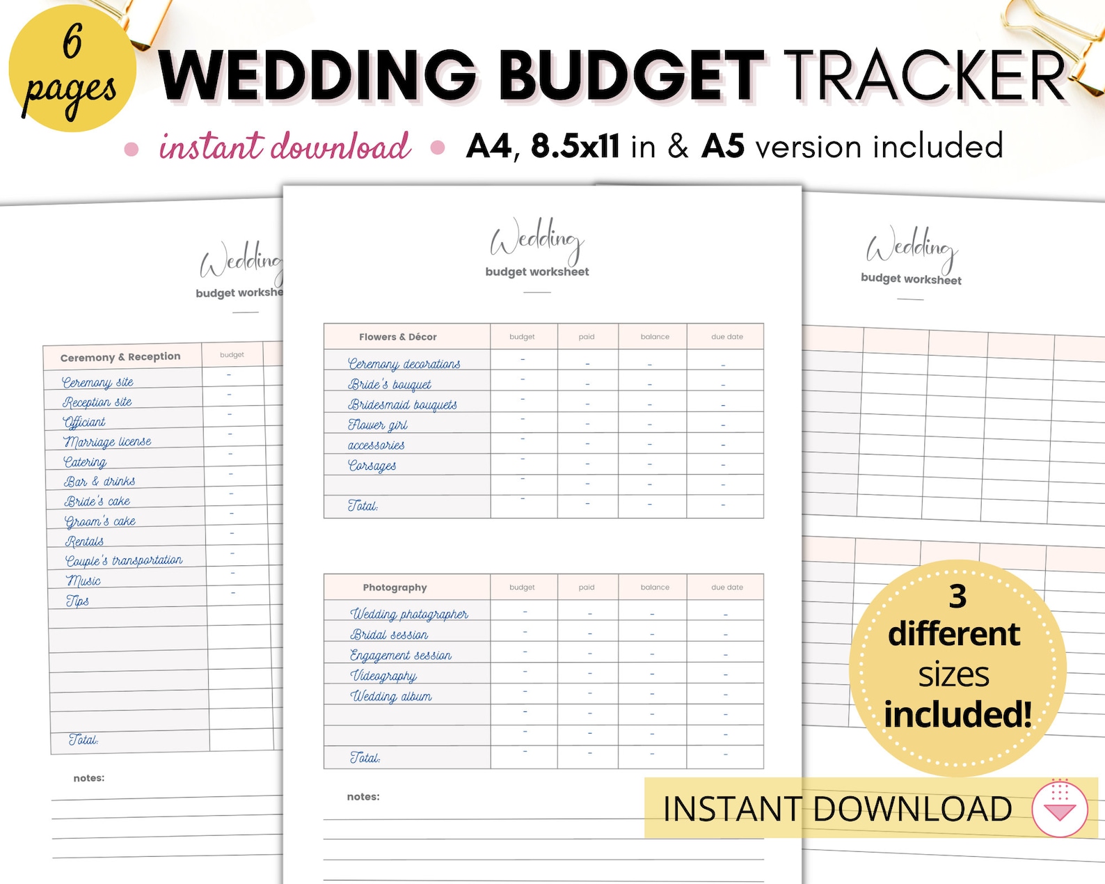 Wedding Budget Tracker Printable Wedding Planner Printable - Etsy
