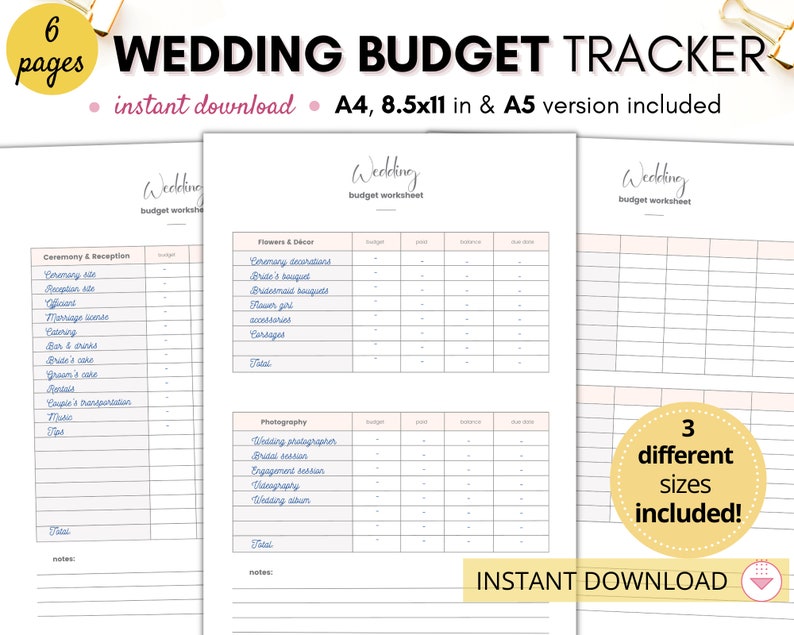 Wedding Budget Tracker Printable Wedding Planner Printable - Etsy