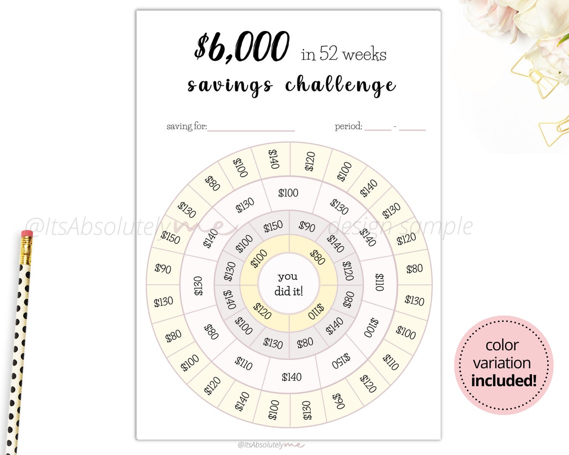 6K Savings Challenge Savings Tracker 6000 Monthly Savings | Etsy