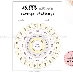 6K Savings Challenge, Savings Tracker, 6,000 Monthly Savings Challenge ...