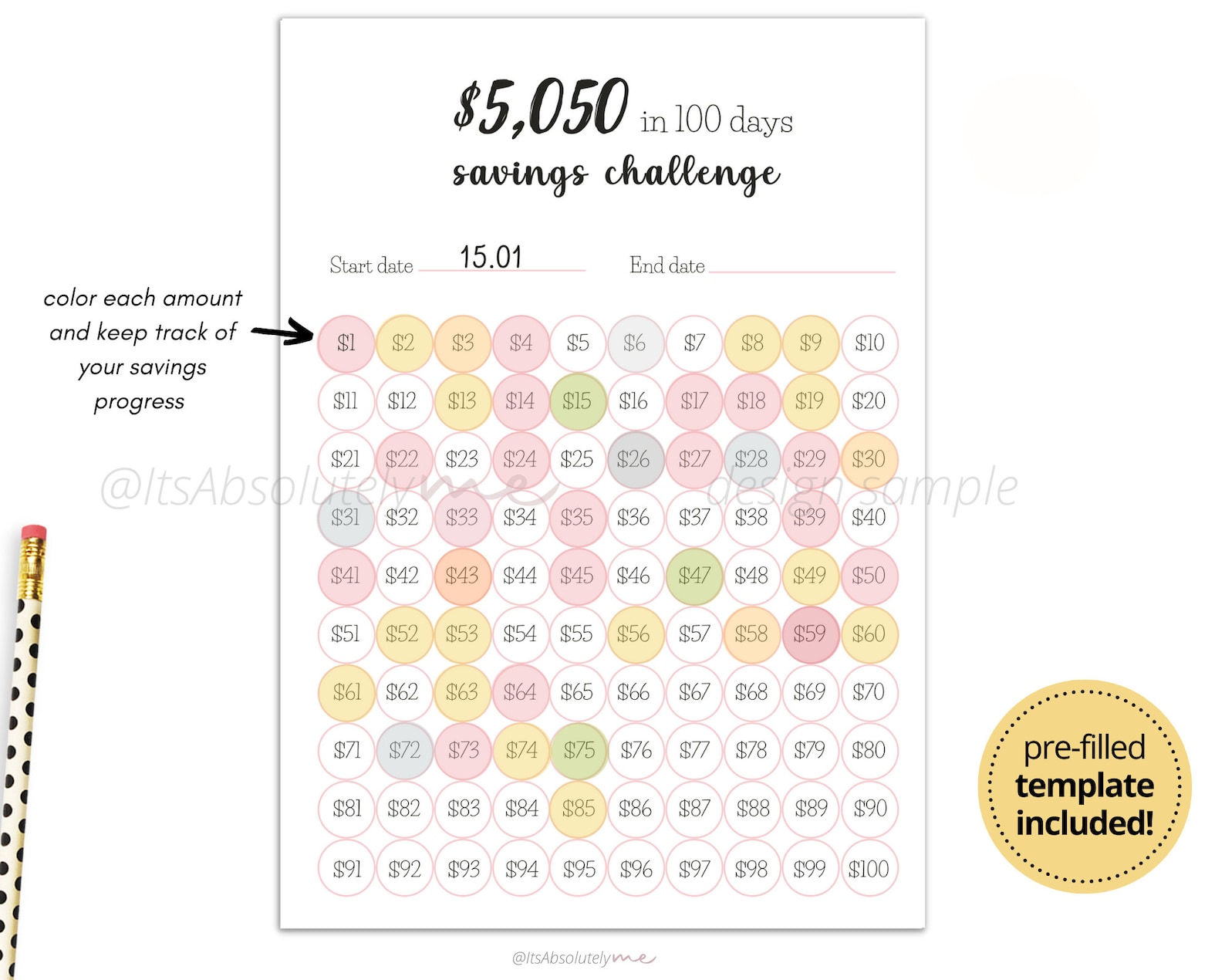 5050 Savings Challenge 5000 in 100 Days 5k in 100 Days - Etsy