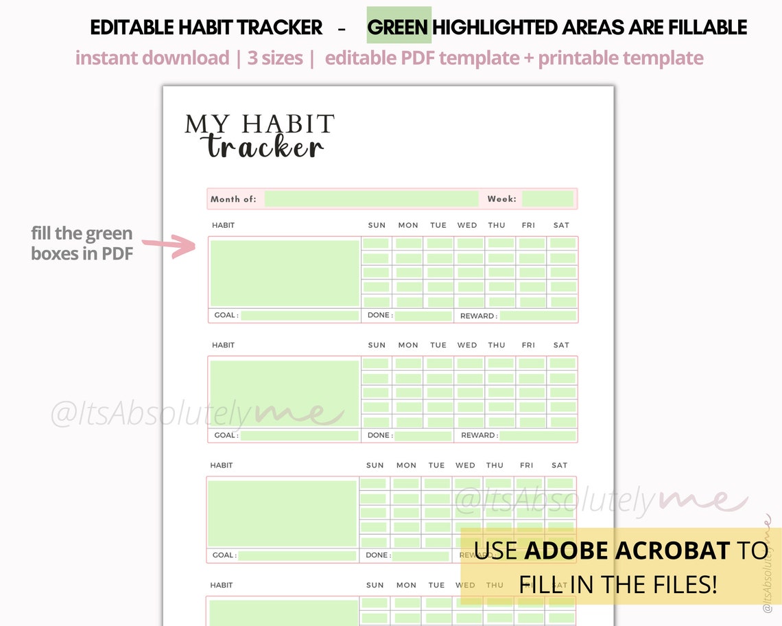 Editable Habit Tracker Habit Tracker Printable and Fillable - Etsy