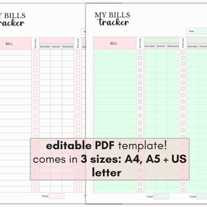Editable Bill Tracker, Bill Tracker Printable, Monthly Bill Tracker ...