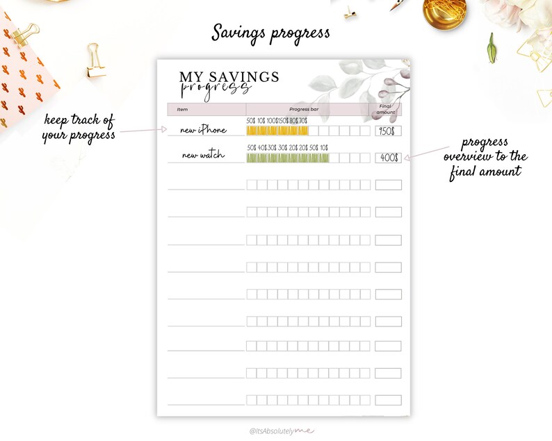 Savings Tracker, Savings Challenge, Savings Goal With Savings Template ...