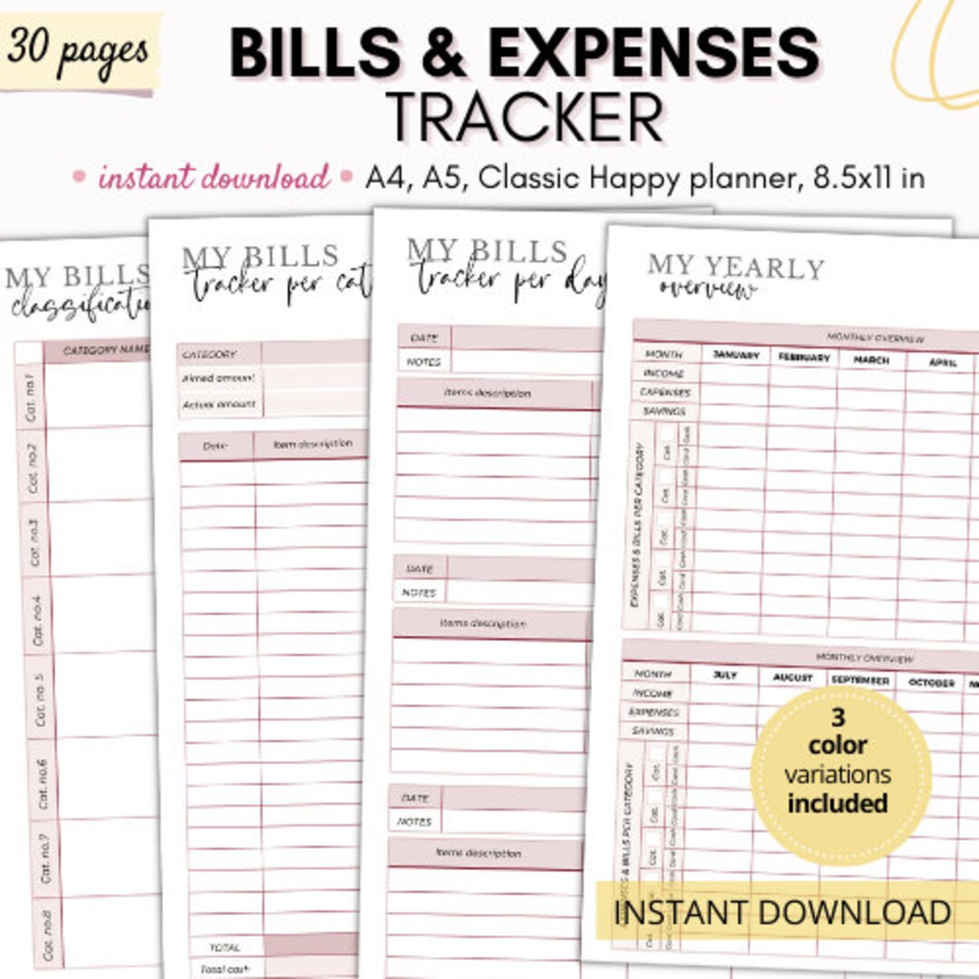 Monthly Bill Tracker, Income and Expense Tracker, Bill Tracker, Bill ...