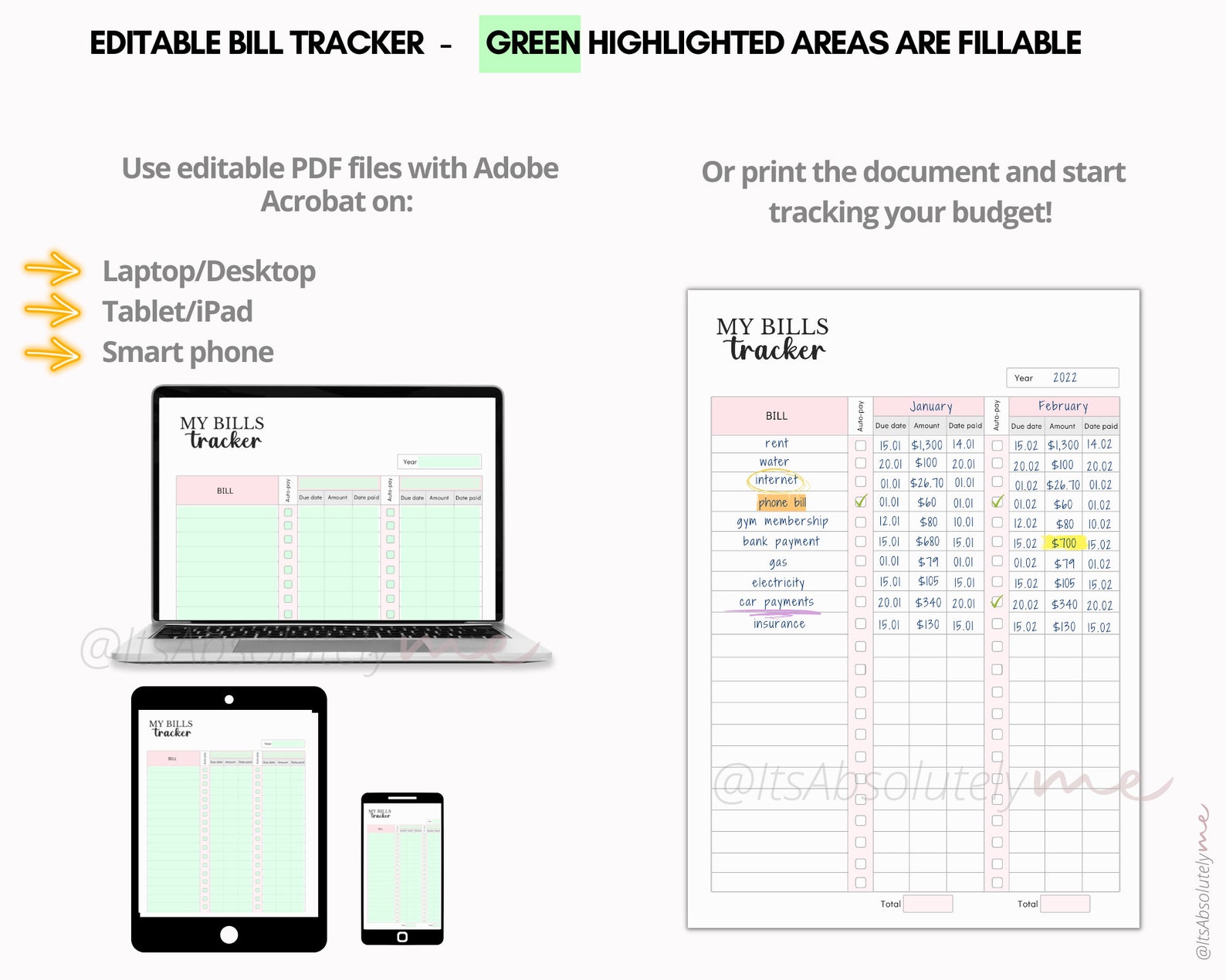 Editable Bill Tracker, Bill Tracker Printable, Monthly Bill Tracker ...