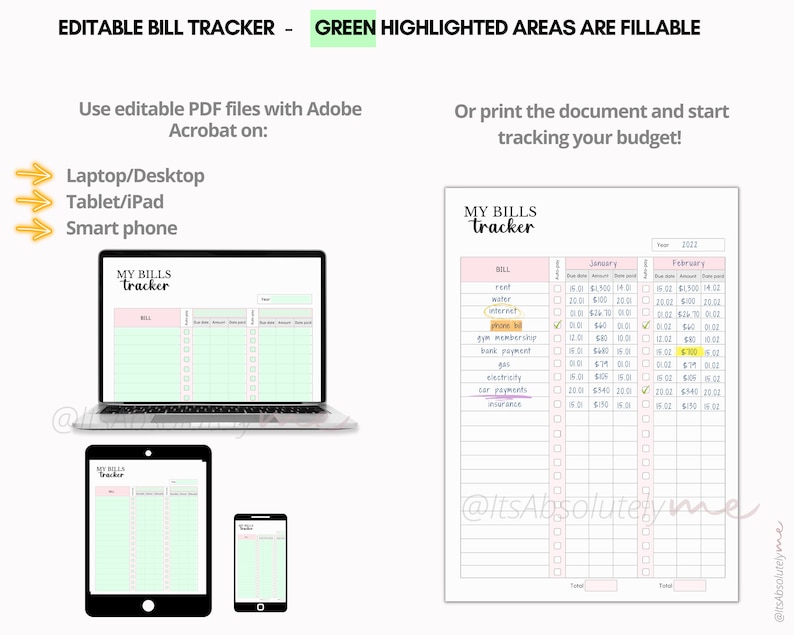 Editable Bill Tracker, Bill Tracker Printable, Monthly Bill Tracker ...