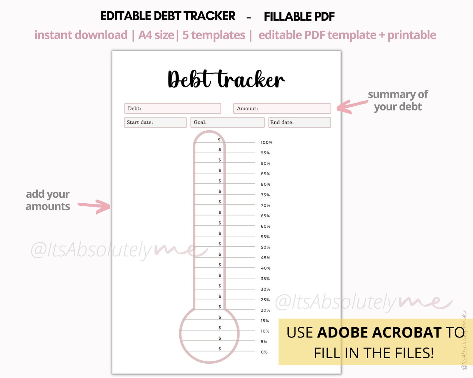 Editable Debt Tracker, Debt Snowball, Debt Thermometer, Debt Payoff ...