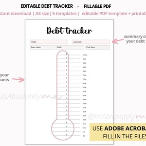 Editable Debt Tracker, Debt Snowball, Debt Thermometer, Debt Payoff ...