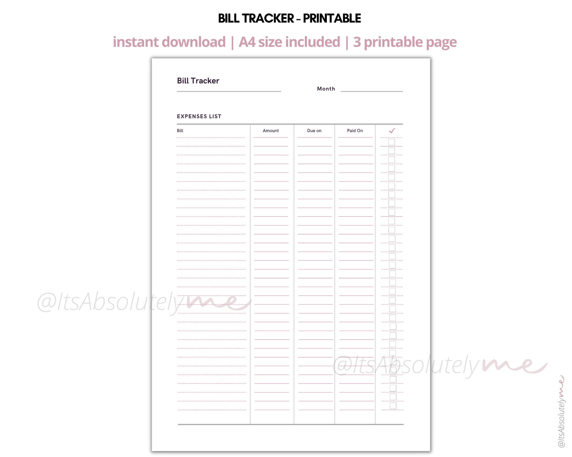 Bill Tracker, Bill Tracker Printable, Monthly Expense Tracker, Monthly ...