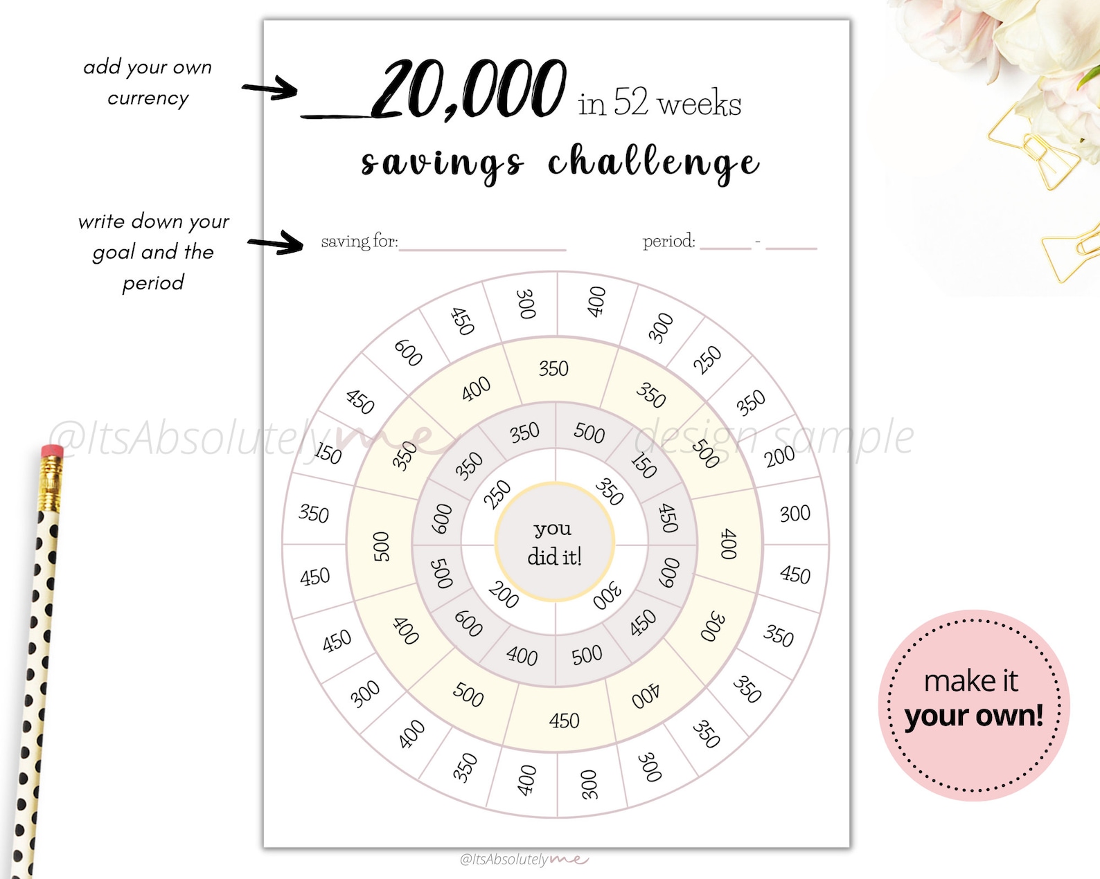 20K Savings Challenge, Savings Tracker, 20,000 Monthly Savings ...